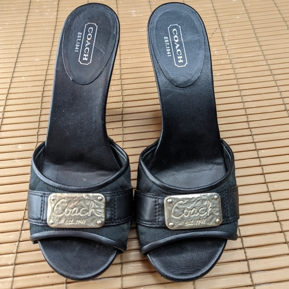 Coach | Shoes | Coach Illisa Silver Logo Plaque Black Cork And Black ...